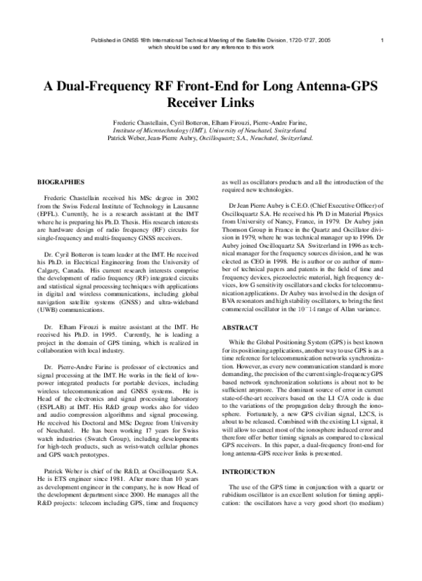(PDF) A Dual-Frequency RF Front-End for Long Antenna-GPS Receiver Links