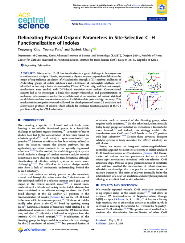 (PDF) Delineating Physical Organic Parameters in Site-Selective C–H Functionalization of Indoles