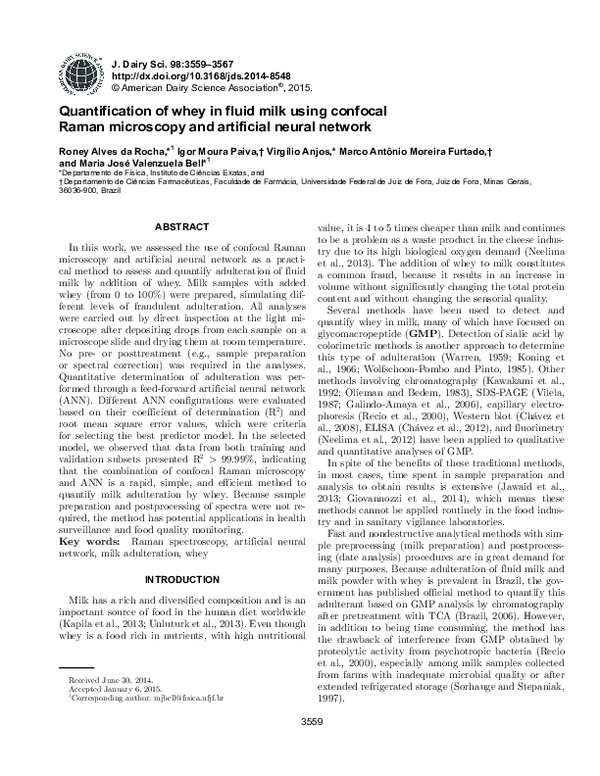 (PDF) Quantification of whey in fluid milk using confocal Raman ...