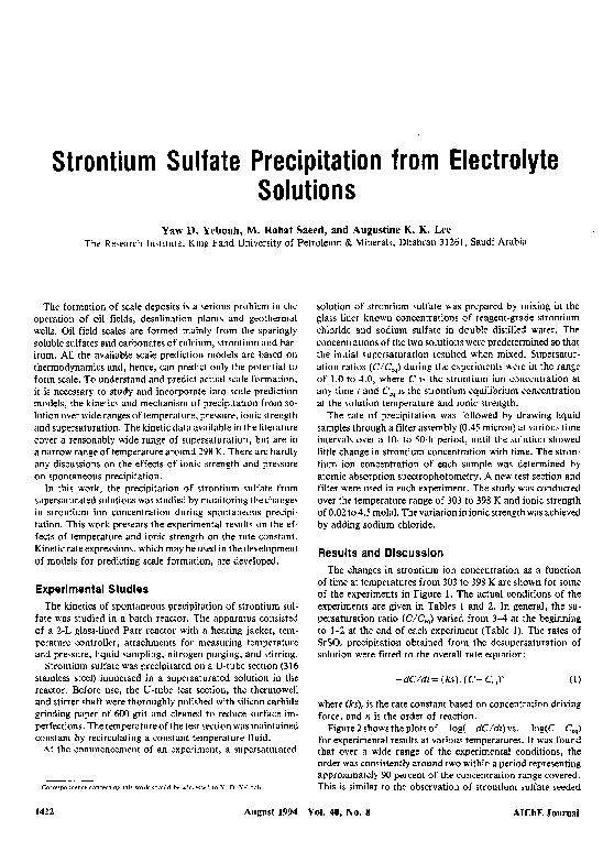 (PDF) Strontium sulfate precipitation from electrolyte solutions