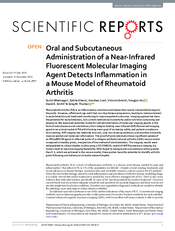 (PDF) Oral and Subcutaneous Administration of a Near-Infrared ...