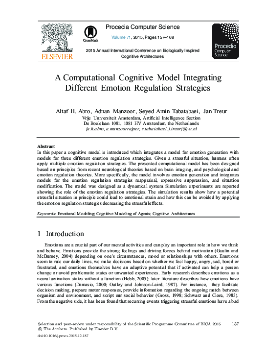 Pdf A Computational Cognitive Model Integrating Different Emotion