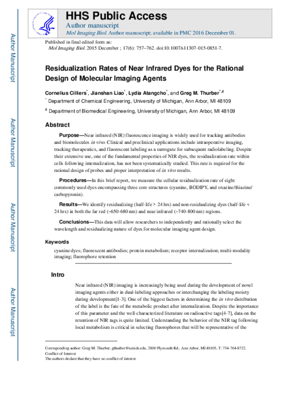 (PDF) Residualization Rates of Near-Infrared Dyes for the Rational ...