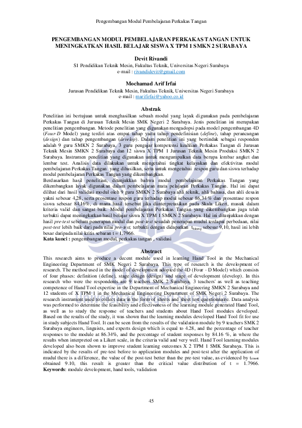 (PDF) Pengembangan Modul Pembelajaran Perkakas Tangan Untuk Meningkatkan Hasil Belajar Siswa X ...