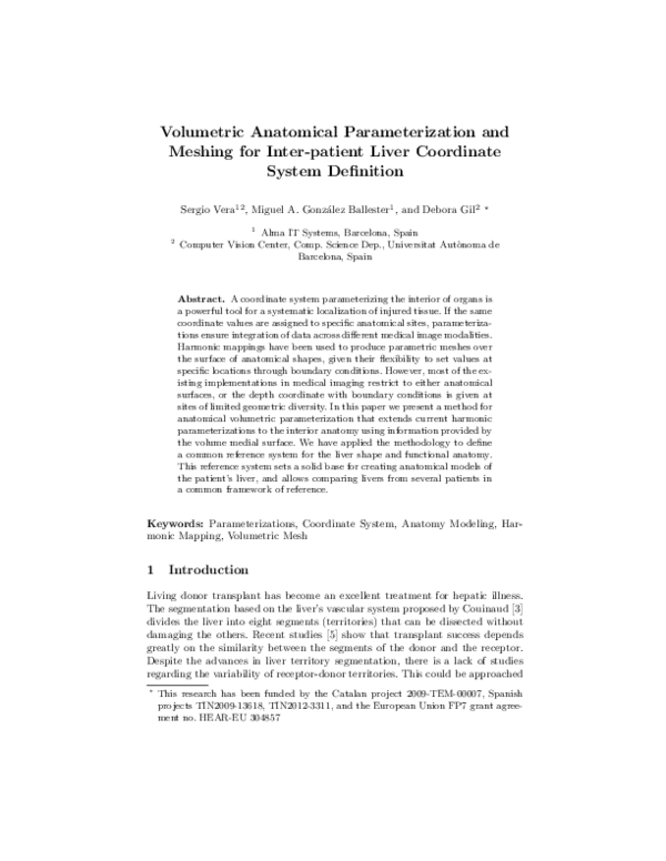 (PDF) Volumetric Anatomical Parameterization and Meshing for Inter-patient Liver Coordinate ...
