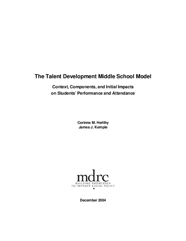 (PDF) The Talent Development Middle School Model Context, Components ...