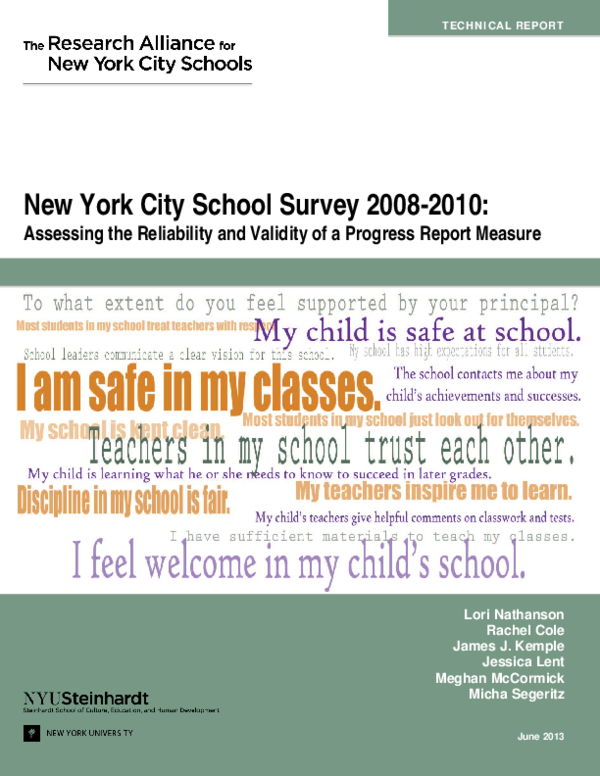 (PDF) New York City School Survey 2008-2010: Assessing the Reliability ...