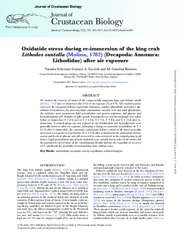 (PDF) Oxidatide stress during re-immersion of the king crab Lithodes ...