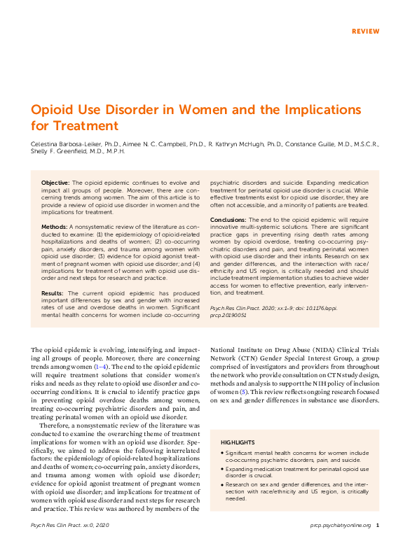 (PDF) Opioid Use Disorder in Women and the Implications for Treatment