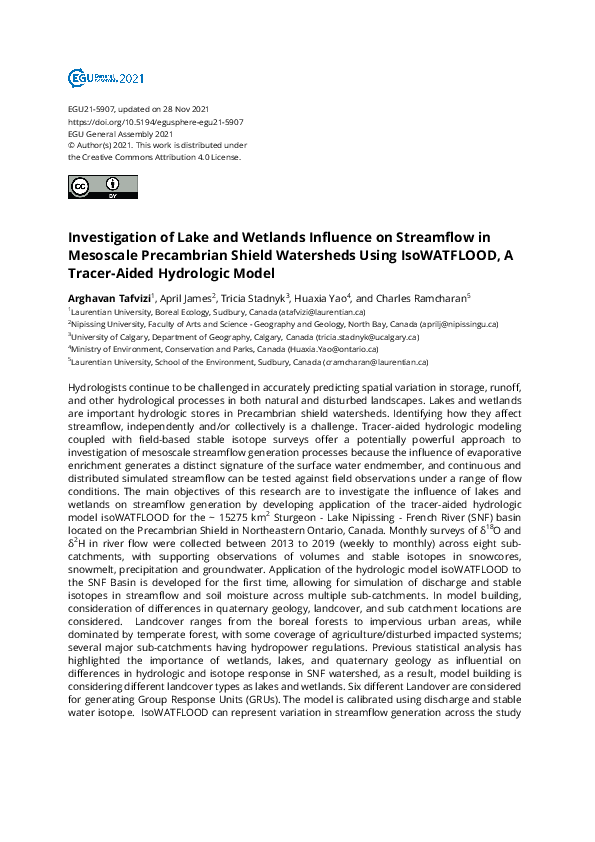 (PDF) Investigation of Lake and Wetlands Influence on Streamflow in ...