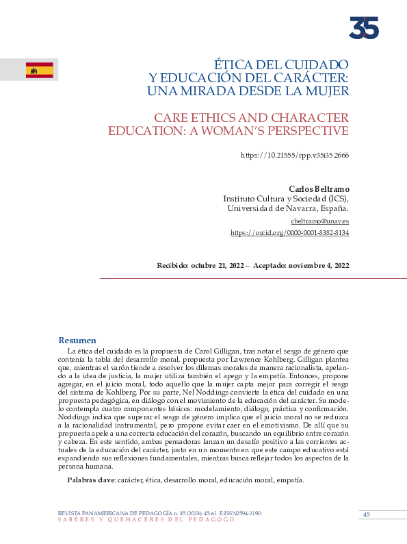(PDF) Ética Del Cuidado y Educación Del Carácter: Una Mirada Desde La Mujer