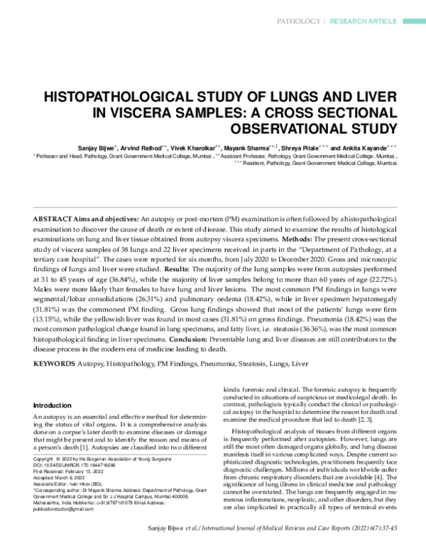(PDF) Histopathological Study of Lungs and Liver in Viscera Samples: A ...