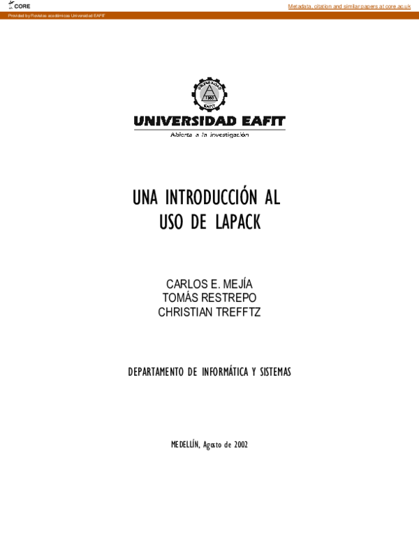(PDF) Una Introducción Al Uso De Lapack