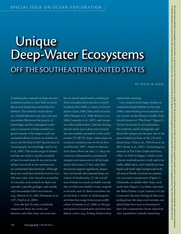 (PDF) Unique Deep-Water Ecosystems Off the Southeastern United States