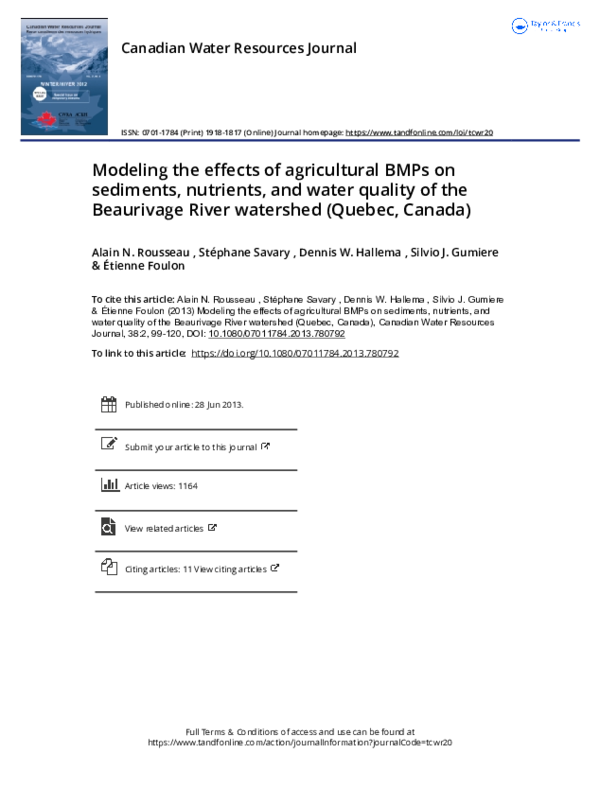 (PDF) Modeling the effects of agricultural BMPs on sediments, nutrients ...