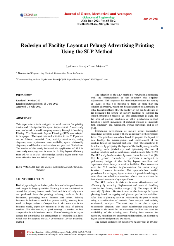 (PDF) Redesign of Facility Layout at Pelangi Advertising Printing Using ...