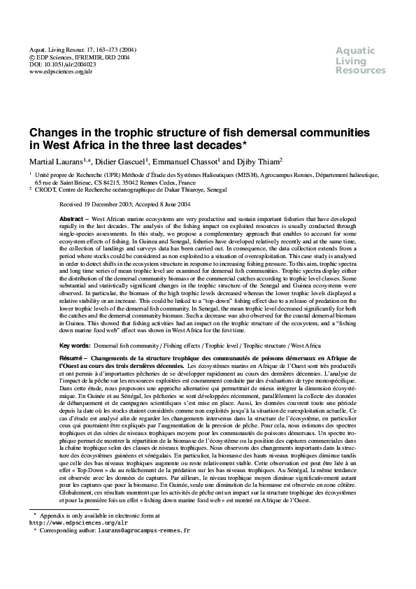(PDF) Changes in the trophic structure of fish demersal communities in ...