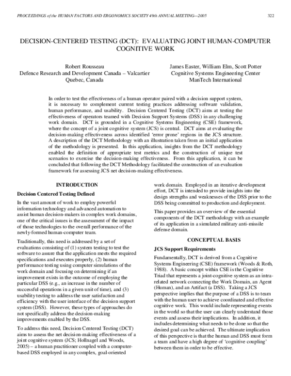 (PDF) Decision-Centered Testing (DCT): Evaluating joint human-computer ...