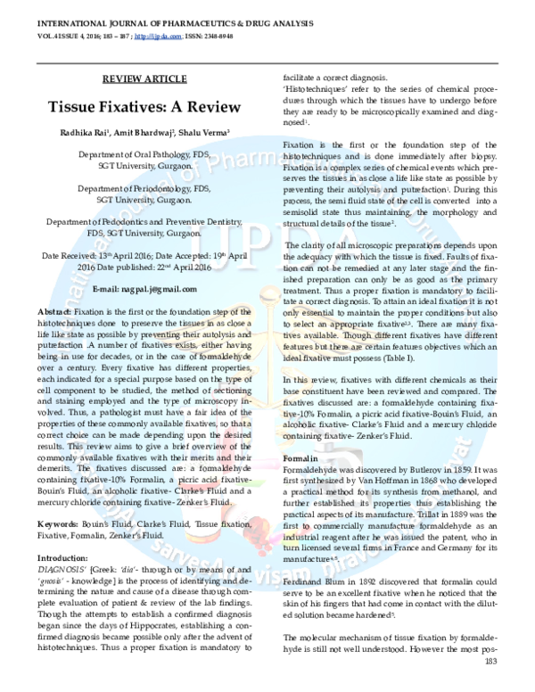 (PDF) Tissue Fixatives : A Review