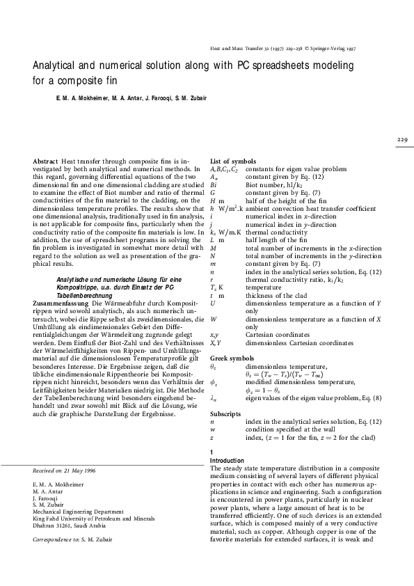 (PDF) Analytical and numerical solution along with PC spreadsheets modeling for a composite fin