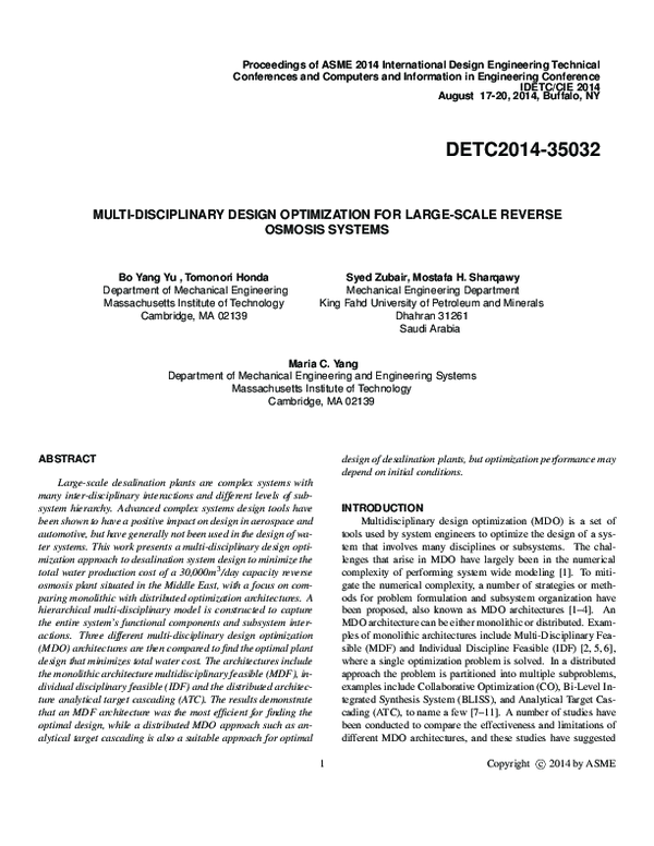 Pdf Multi Disciplinary Design Optimization For Large Scale Reverse