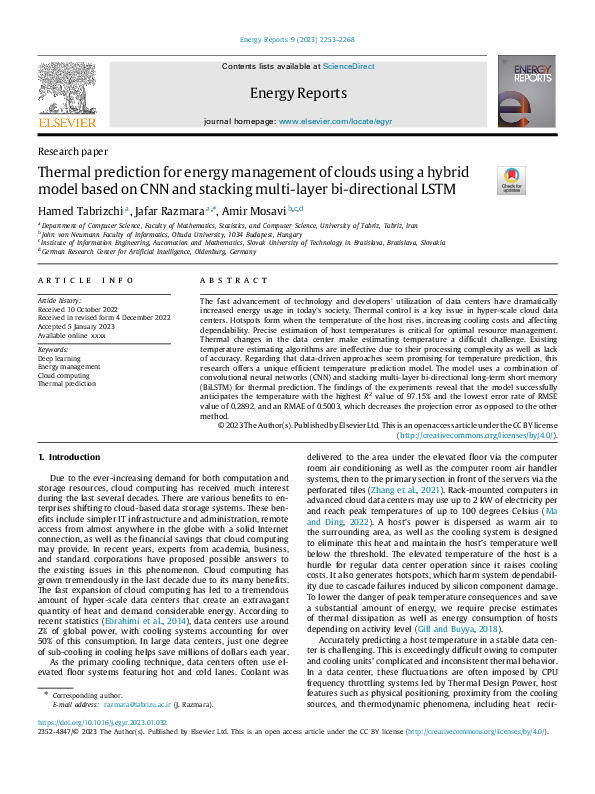 (PDF) Thermal prediction for energy management of clouds using a hybrid model based on CNN and ...