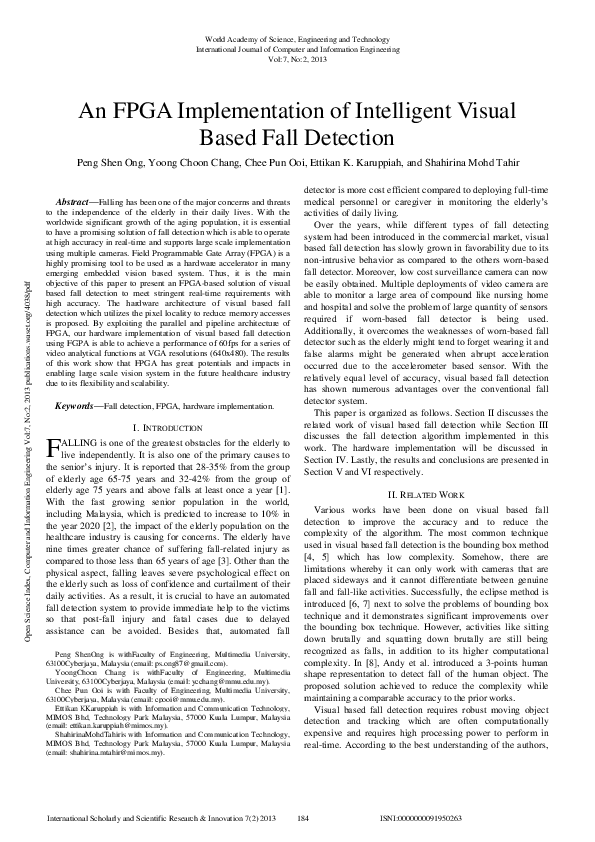 (PDF) FPGA-Based Visual Fall Detection System (PDF) FPGA-Based Visual Fall Detection System