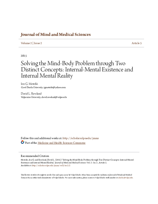 (PDF) Solving the mind-body problem through two distinct concepts ...