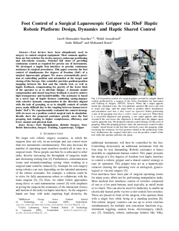 (PDF) Foot Control of a Surgical Laparoscopic Gripper via 5DoF Haptic ...
