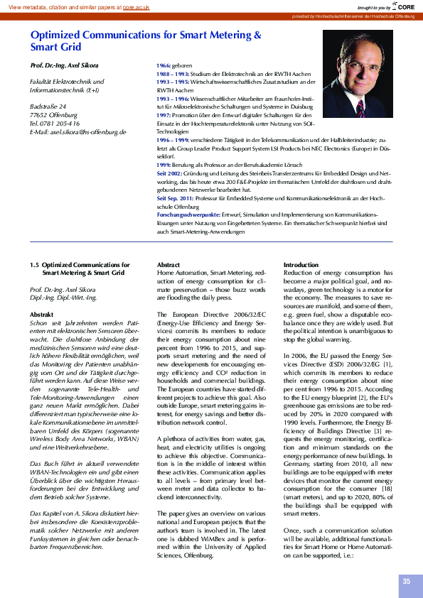 (PDF) Optimized Communications for Smart Metering & Smart Grid