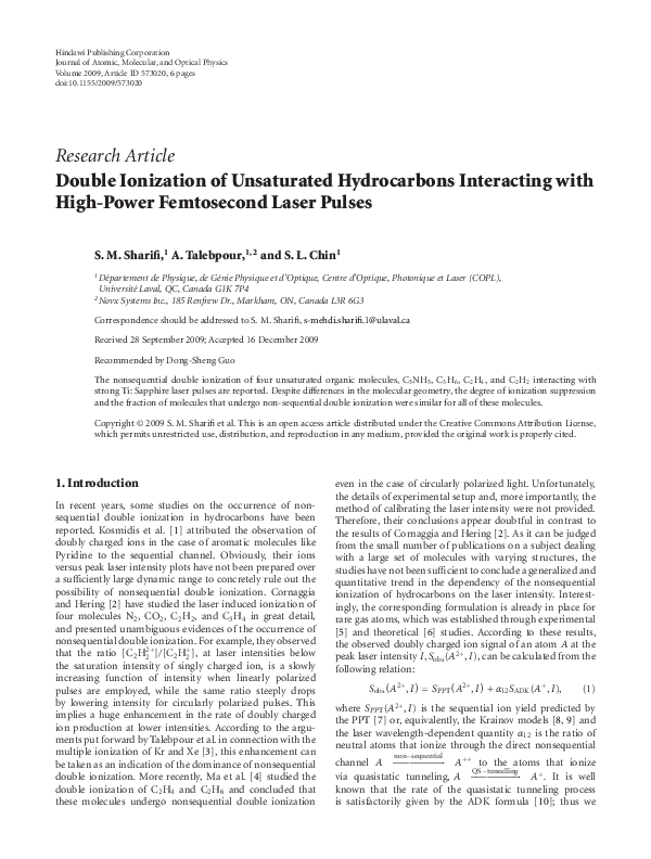 (PDF) Double Ionization of Unsaturated Hydrocarbons Interacting with ...