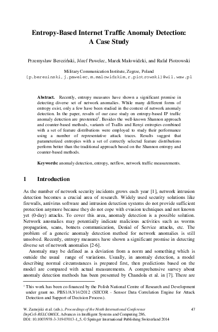 (PDF) Entropy-Based Internet Traffic Anomaly Detection: A Case Study