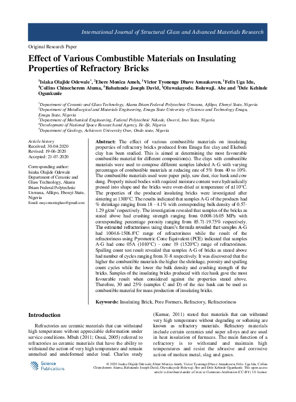(PDF) Effect of Various Combustible Materials on Insulating Properties ...