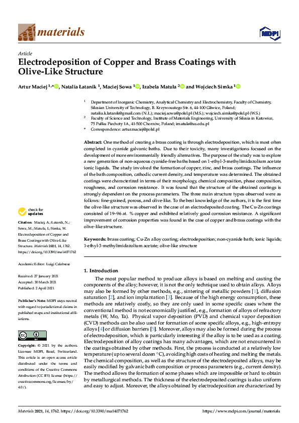 (PDF) Electrodeposition of Copper and Brass Coatings with Olive-like ...