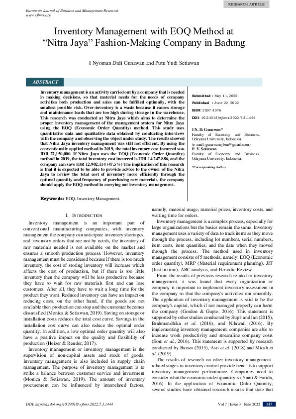 (PDF) Inventory Management with EOQ Method at “Nitra Jaya” Fashion ...
