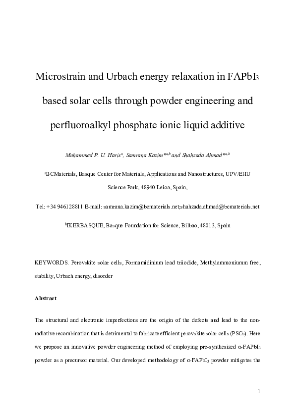 (PDF) Microstrain and Urbach energy relaxation in FAPbI3 based solar ...