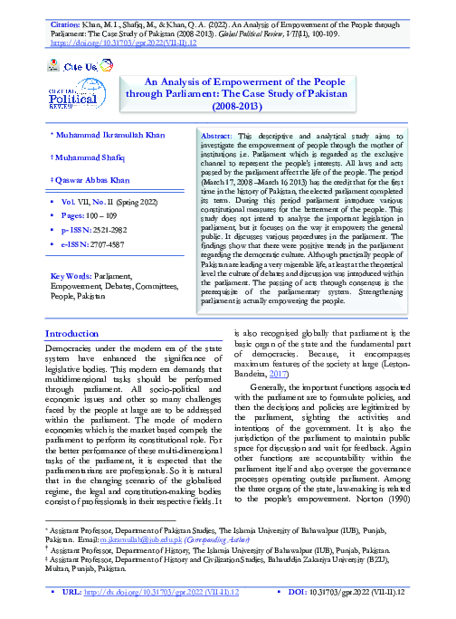 (PDF) An Analysis of Empowerment of the People through Parliament: The ...