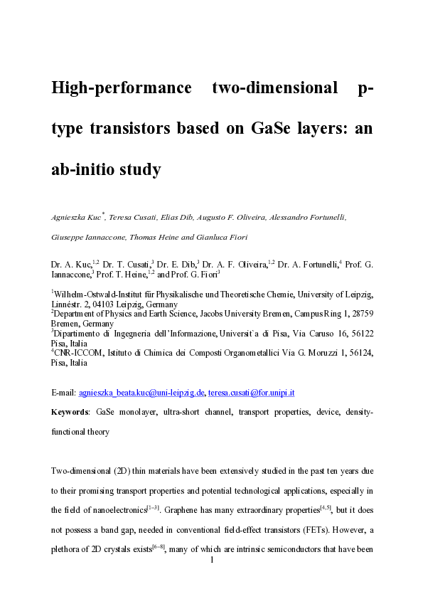 (PDF) High-Performance 2D p-Type Transistors Based on GaSe Layers: An ...