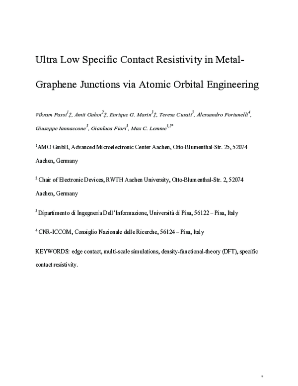 (PDF) Ultralow Specific Contact Resistivity in Metal–Graphene Junctions via Contact Engineering