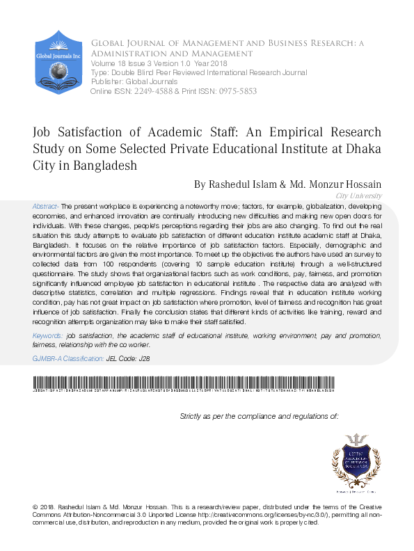 (PDF) Job Satisfaction of Academic Staff: An Empirical Research Study ...