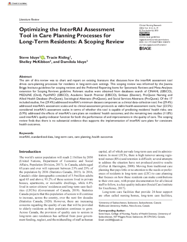 (PDF) Optimizing the InterRAI Assessment Tool in Care Planning ...