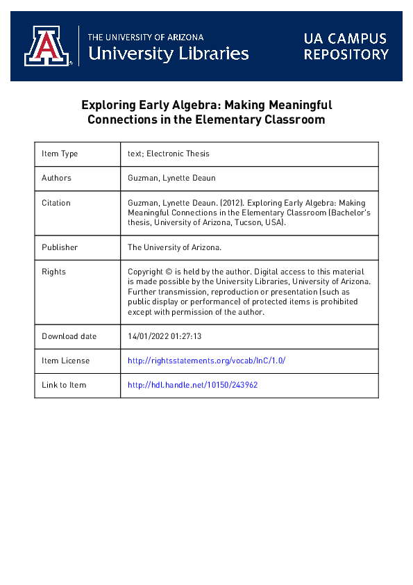 (PDF) Exploring Early Algebra: Making Meaningful Connections in the ...