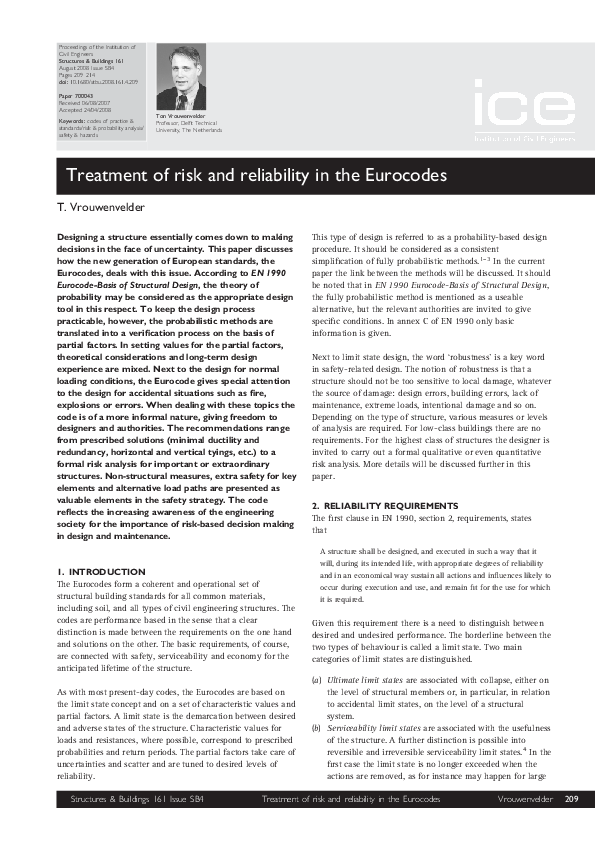 (PDF) Treatment of risk and reliability in the Eurocodes
