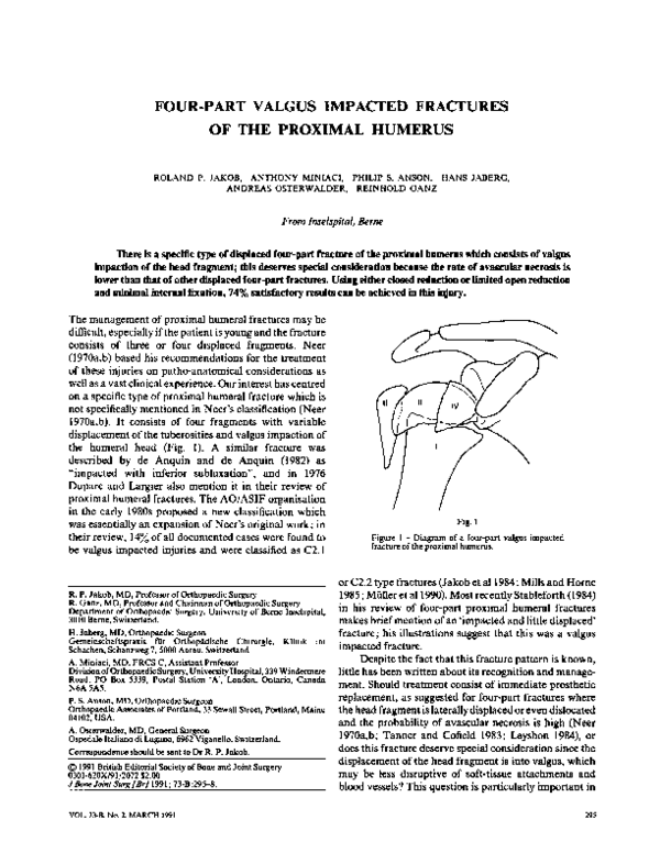 (PDF) Four-part valgus impacted fractures of the proximal humerus