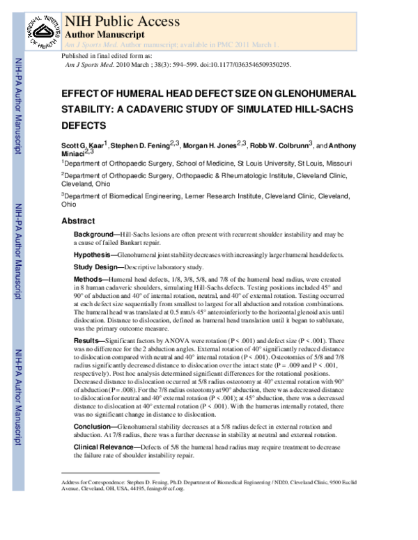 (PDF) Effect of Humeral Head Defect Size on Glenohumeral Stability