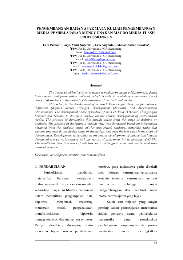 (PDF) Pengembangan Bahan Ajar Mata Kuliah Pengembangan Media Pembelajaran Menggunakan Macro ...