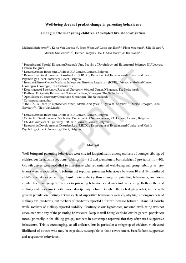 (PDF) Well-being does not predict change in parenting behaviours among ...
