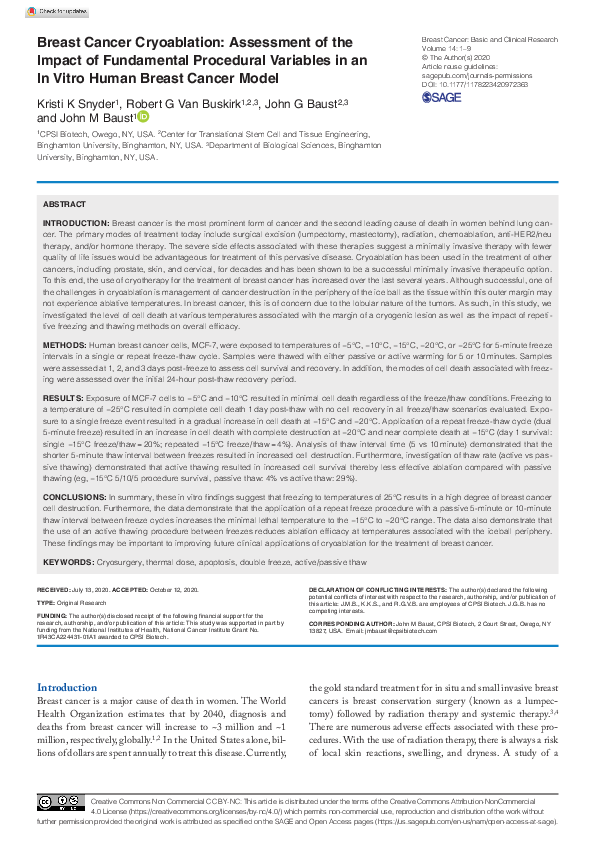 (PDF) Breast Cancer Cryoablation: Assessment of the Impact of ...
