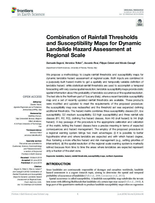 (PDF) Combination of Rainfall Thresholds and Susceptibility Maps for Dynamic Landslide Hazard ...
