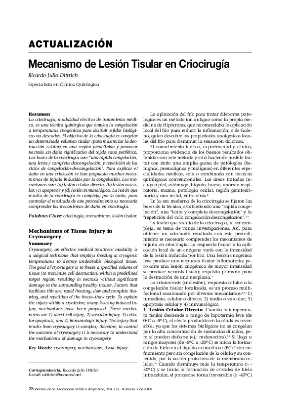 (PDF) Mechanisms of Tissue Injury in Cryosurgery